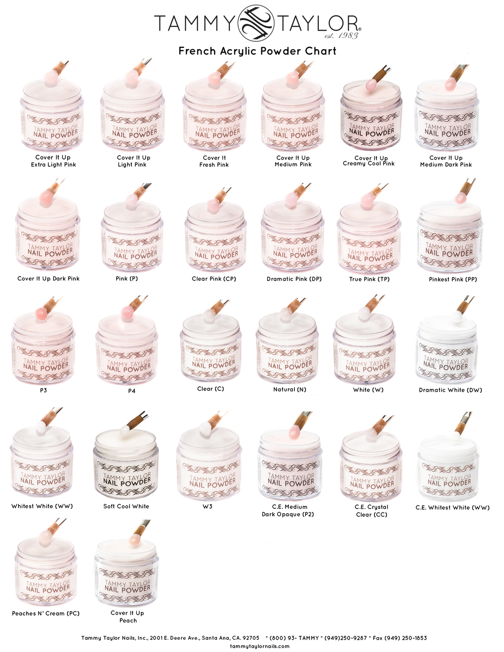 Entire French Acrylic Powder Color Chart – Tammy Taylor Nails Professional
